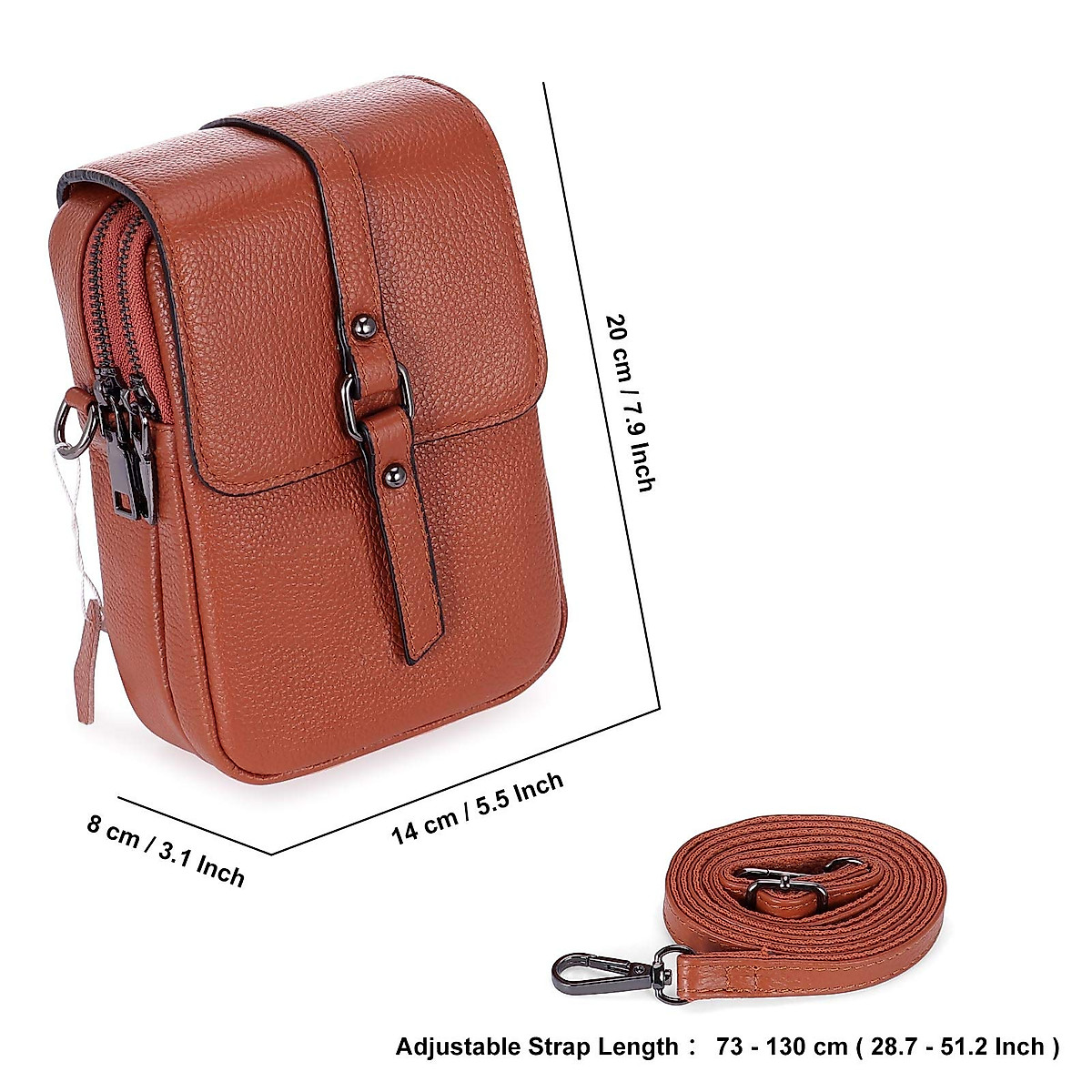 XEYOU Women's Small Cellphone Purse Wallet Lightweight Genuine Leather Crossbody Shoulder Pouch Bag (Light Brown)