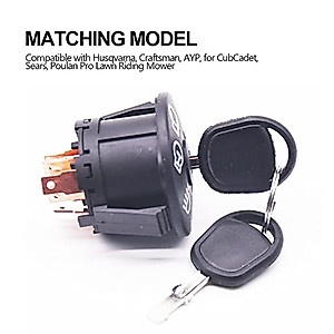 Starter Ignition Switch with Key 4-Position 7-Terminals Compatible with Husqvarna, Craftsman, AYP, for CubCadet, Sears, Poulan Pro Lawn Riding Mower Rider Tractor Lawnmower Replace 532193350 193350
