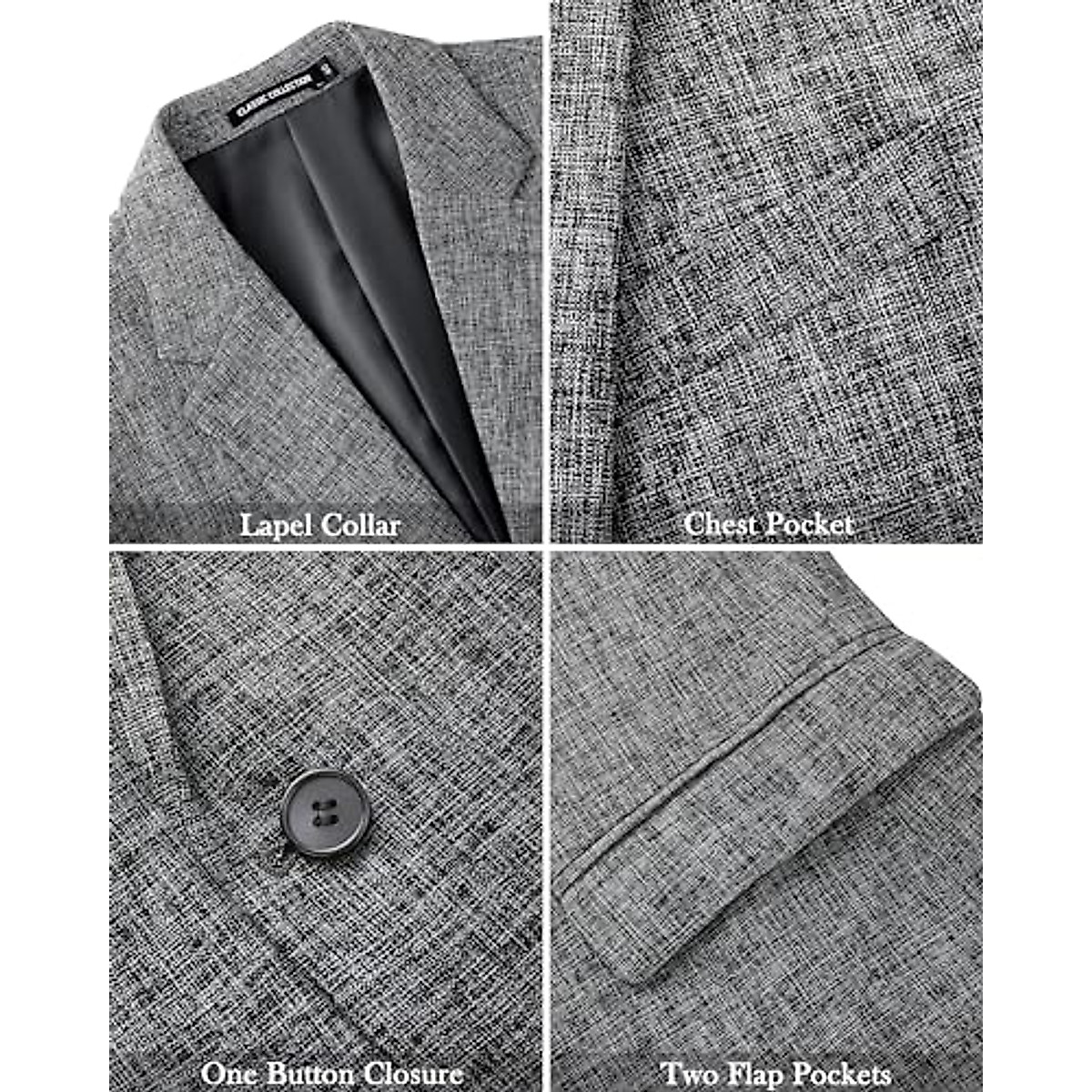 J.VER Men's Casual Sport Coat Classic Fit One Button Blazer Jacket with 5 Real Pockets Light Grey