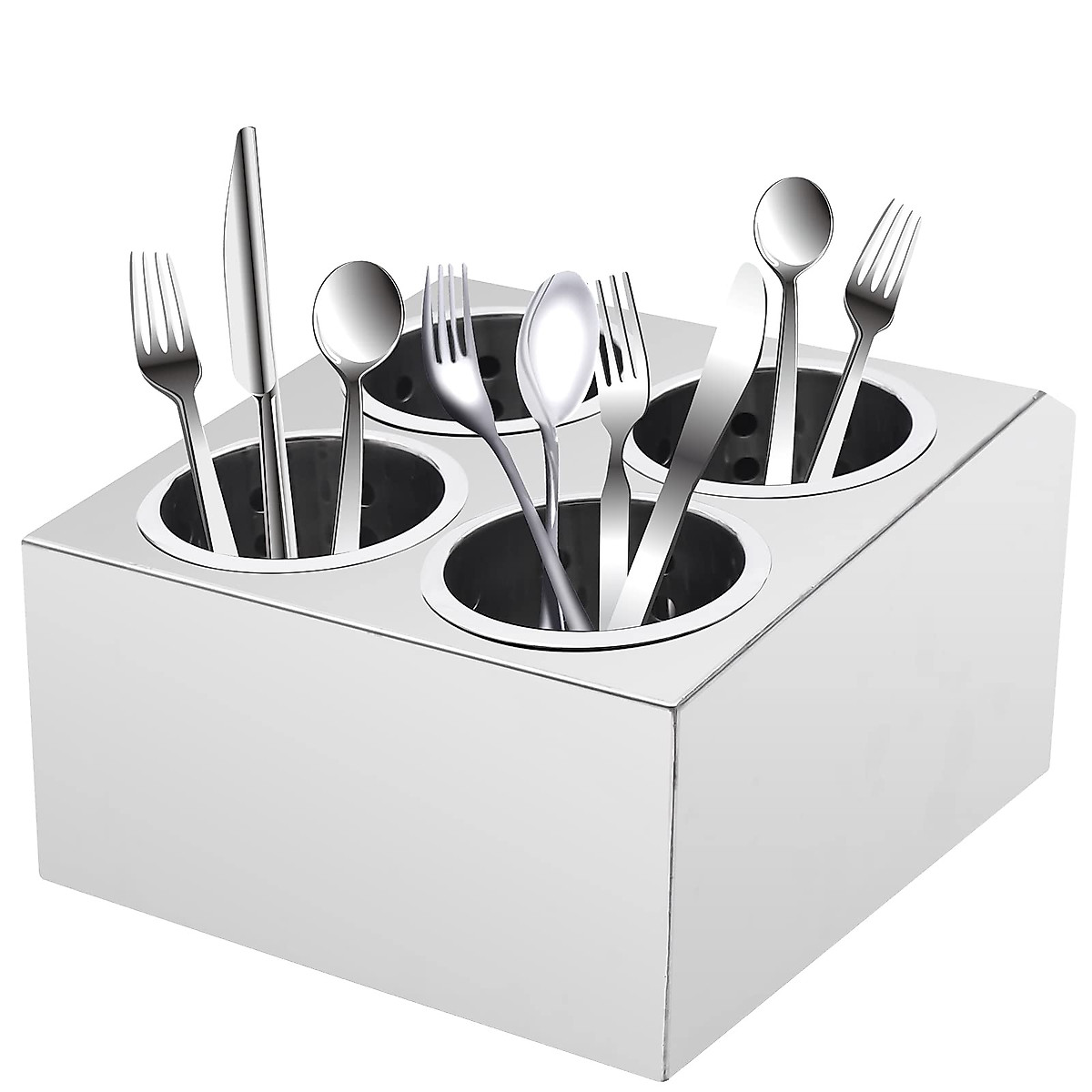 Gdrasuya10 Stainless Steel Utensil Holder Utensil Caddy, 4-Hole Kitchen Utensil Holder for Countertop to Organize Spoons Knives Forks, 10.51 x 12.2 x 7.68in