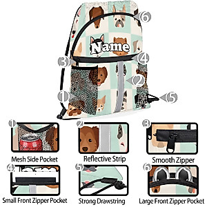 Herdesigns Animal Dog Puppy Custom Drawstring Backpack Dog Pattern Personalized Dance Bags Lightweight Backpacks for Men Women Adults Birthday Gifts Mini Gym Sports Beach Swim Travel Drawstring Bag
