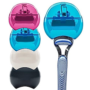 Men and Women Safety Razor Holder - Clip-On Cover Anti-Rust Blade Razor Protector Travel Size (4 Pk White, Black, Pink, Blue)