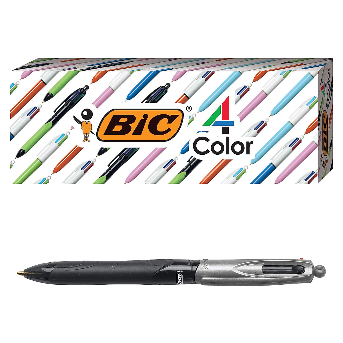 BIC 4-Color Pro Retractable Ball Pen, Assorted, 3 Pack