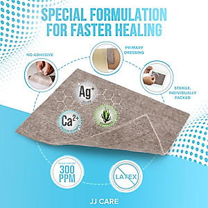 JJ CARE Silver Calcium Alginate Wound Dressing (Pack of 20) 4x5, Calcium Alginate Wound Dressing, Individually Packed Calcium Alginate, Highly Absorbent Silver Wound Dressing