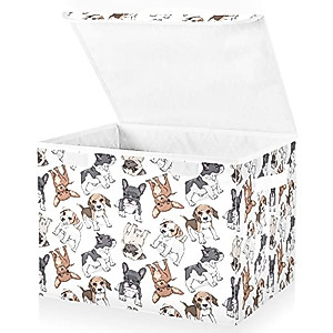 Krafig Cartoon Funny Animal Dog Foldable Storage Box Large Cube Organizer Bins Containers Baskets with Lids Handles for Closet Organization, Shelves, Clothes, Toys