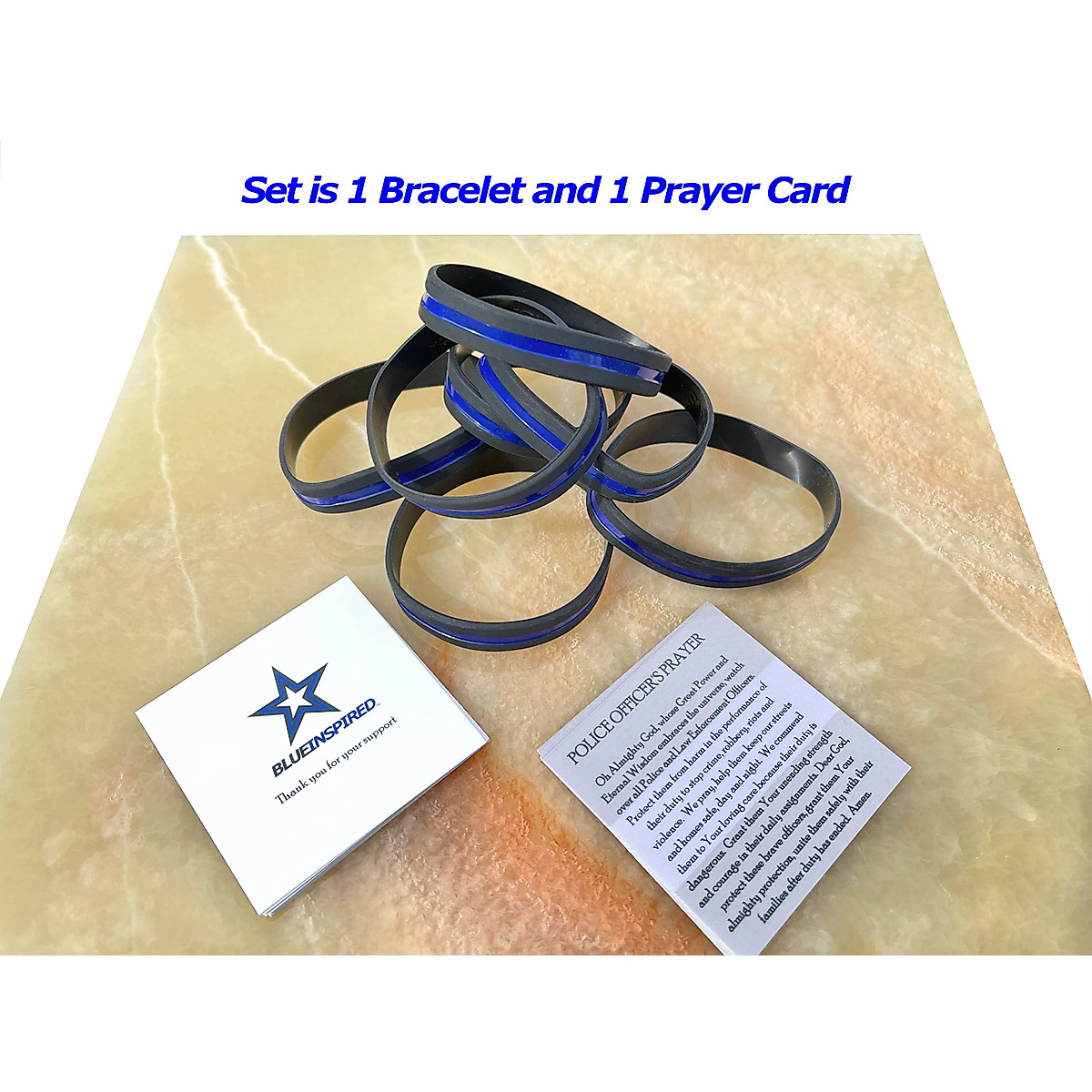 BLUE INSPIRED Thin Blue Line Bracelet and Prayer Card | Back The Blue, Pro Law Enforcement | Navy Blue | Husband/Wife, Men/Women