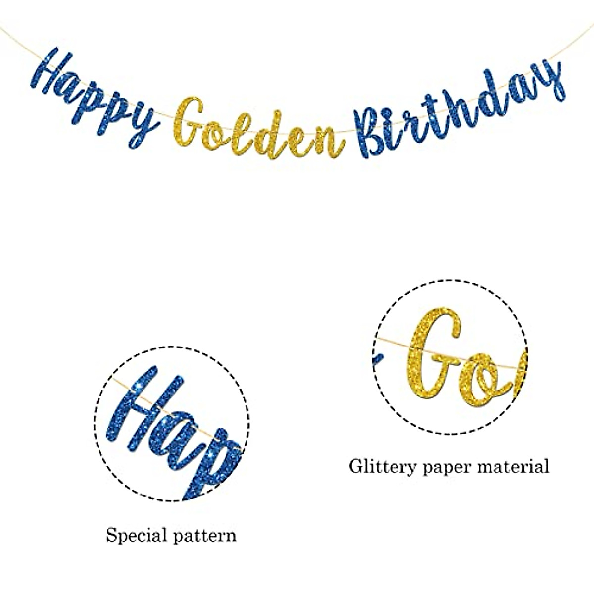 Talorine Happy Golden Birthday Banner, Happy Birthday Party Decor, 21st, 25th, 30th, 40th 50th 60th Birthday Party Decorations (Blue & Gold Glitter)