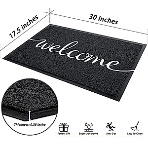 Fireosma Doormat, Outdoor Indoor Welcome mat, Durable Non-Slip Easy to Clean Front Doormat, Entrance Rectangular Doormat, for high Traffic Areas (30" x 17.5", Black)