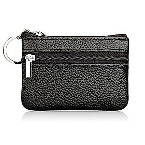 Keychain Purse Small, iToolai Women's Genuine Leather Zipper Mini Coin Bag Credit Card Holder (Black)
