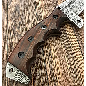 TR-1168 Custom Handmade Damascus Steel 10 Inches Tracker Knife - Perfect Grip walnut wood Handle (TR-987) (TR-2195)