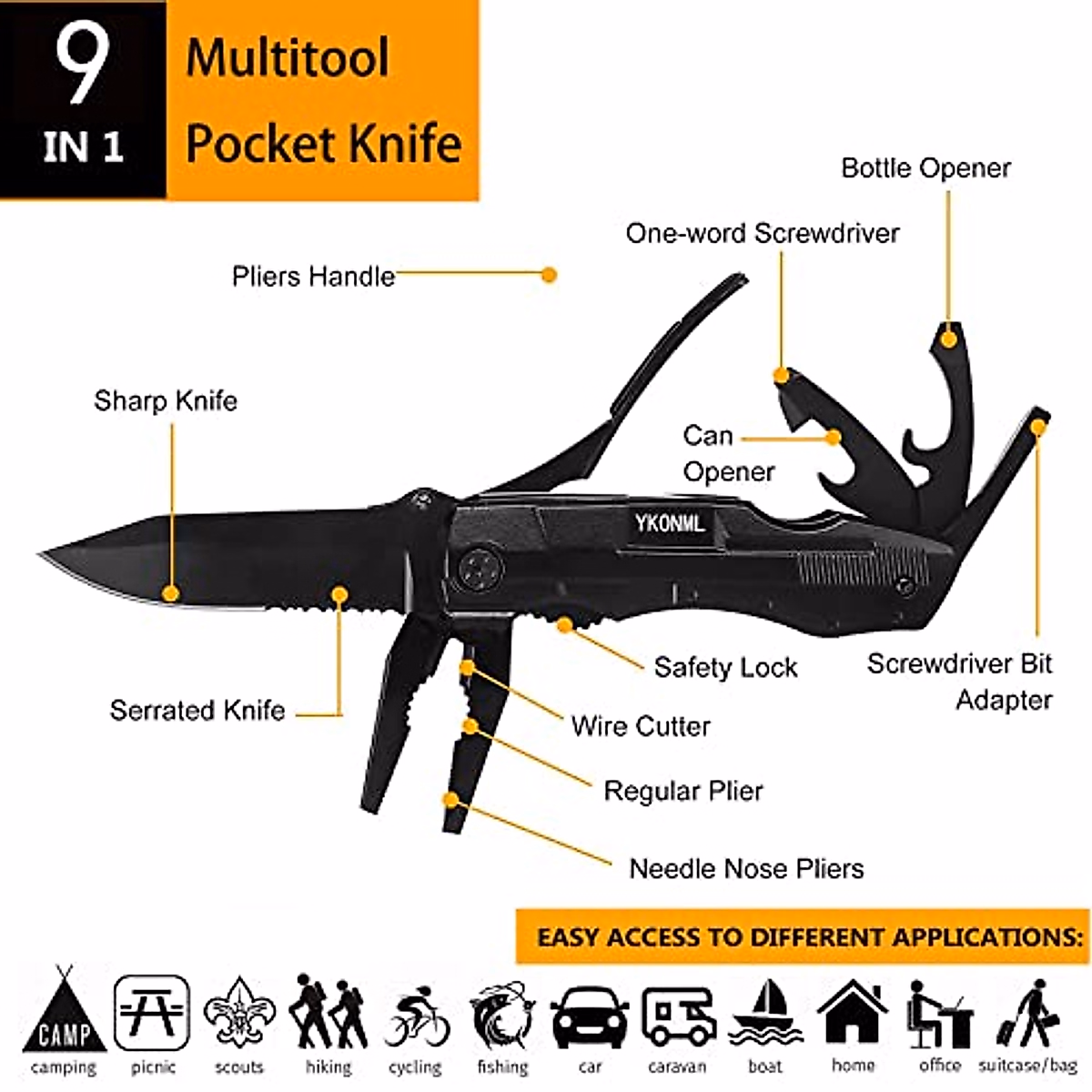 Multitool Pocket Knife Tactical Knife with Blade Saw Plier Screwdriver Folding Built with Full Stainless Steel Perfect Tool for Men Camping Emergency Outdoor Gifts for Men Him Dad Husband Boyfriend