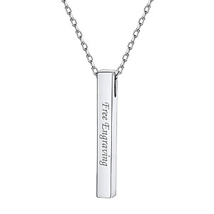 ChicSilver Personalized Bar Necklace, 925 Sterling Silver Simple Vertical Bar Pendant Necklace Custom Names Necklace Message Engraved Dainty Jewelry for Men Women