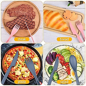 Travel Utensil Set with Case, 2 Sets Forks Spoons and Knives Set, Wheat Straw Reusable Plastic Utensils, Portable Cutlery Set, BPA Free Lunch Box Utensils Set for Work, Dorm, Camping (Pink, Blue)