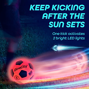 GlowCity Glow in The Dark Soccer Ball | Light Up Indoor/Outdoor Soccer Ball with 2 LED Lights | Pre-Installed Batteries | Fun Gift for Teens