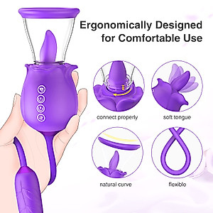 Nipple Weight Toys for Womens Sex Toys - 3in1 Rose Sex Toy with 7 Tongue Licking & 3 Thrusting Vibrator Dildo Adult Sex Toys for Couples G Spot Vibrators