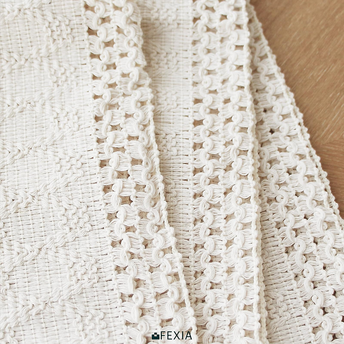 FEXIA Boho Macrame Table Runner with Tassels 72 Inches Long Cream Table Runner for Farmhouse Home Decor Table Runner for Bohemian Dining Bedroom Decor Rustic Bridal Shower (12x72 Inches)