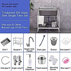 Catering Sink Free Standing 304 Stainless Steel Utility Sinks For Laundry Room With Tap And Drain, Industrial Garage Sink Commercial Sink For Restaurant, Workshop, 53x38cm ( Size : 68*44cm/27*17in )