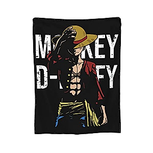 MMsshTdy One Piece Monkey D. Luffy Blanket Flannel Fleece Anime Throw Blanket for Living Room/Bedroom/Sofa/Chair 60 inch X50 inch Black