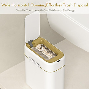 ELPHECO 2.5 Gallon Garbage Can with Buckle-up Latches, Motion Sensor Trash Can with Buckling Latches for Bathroom, Living Room, Office, Bedroom, 2 AA Batteries (Excluded), White Gold