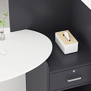 ECACAD Reception Desk with Lockable Drawer and Open Shelves, Office Desk Reception Counter Table, Dark Grey and White (50”W x 22.2”D x 43.3”H)
