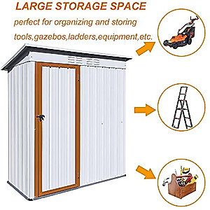 MOEO 5' x 3' Outdoor Metal Storage Shed, Galvanized Metal Shed with Lockable Doors, Tool Storage Shed for Backyard, Patio, Lawn, Garden, Trash Cans, White
