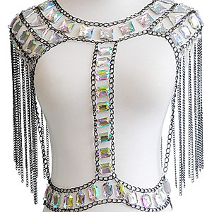 Connie Cloris Women Sexy Jewelry Night Shop Costume Shoulder Body Chain (Black -Shoulder body chain)