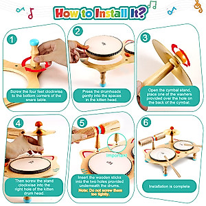 oathx Kids Drum Set All in One Montessori Musical Instruments Set Toddler Toys Natural Wooden Music Kit Baby Sensory Toys Months Birthday Gifts for Girls Boys