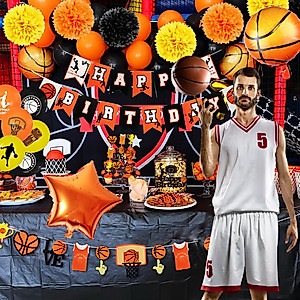 Basketball Party Decorations, Basketball Party Supplies Basketball Birthday Banner Cake Toppers Basketball Foil Balloons Basketball Birthday Decorations for Kids Teenagers Boys Girls (Basketball-01)