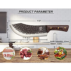 ZENG JIA DAO Butcher Knife - 7'' Bullnose Breaking Knife Meat Cleaver Knife for Meat Cutting - Vacuum Treated High Carbon Steel - Chopping Knife for Kitchen, Outdoor Camping, BBQ 2024 Gift