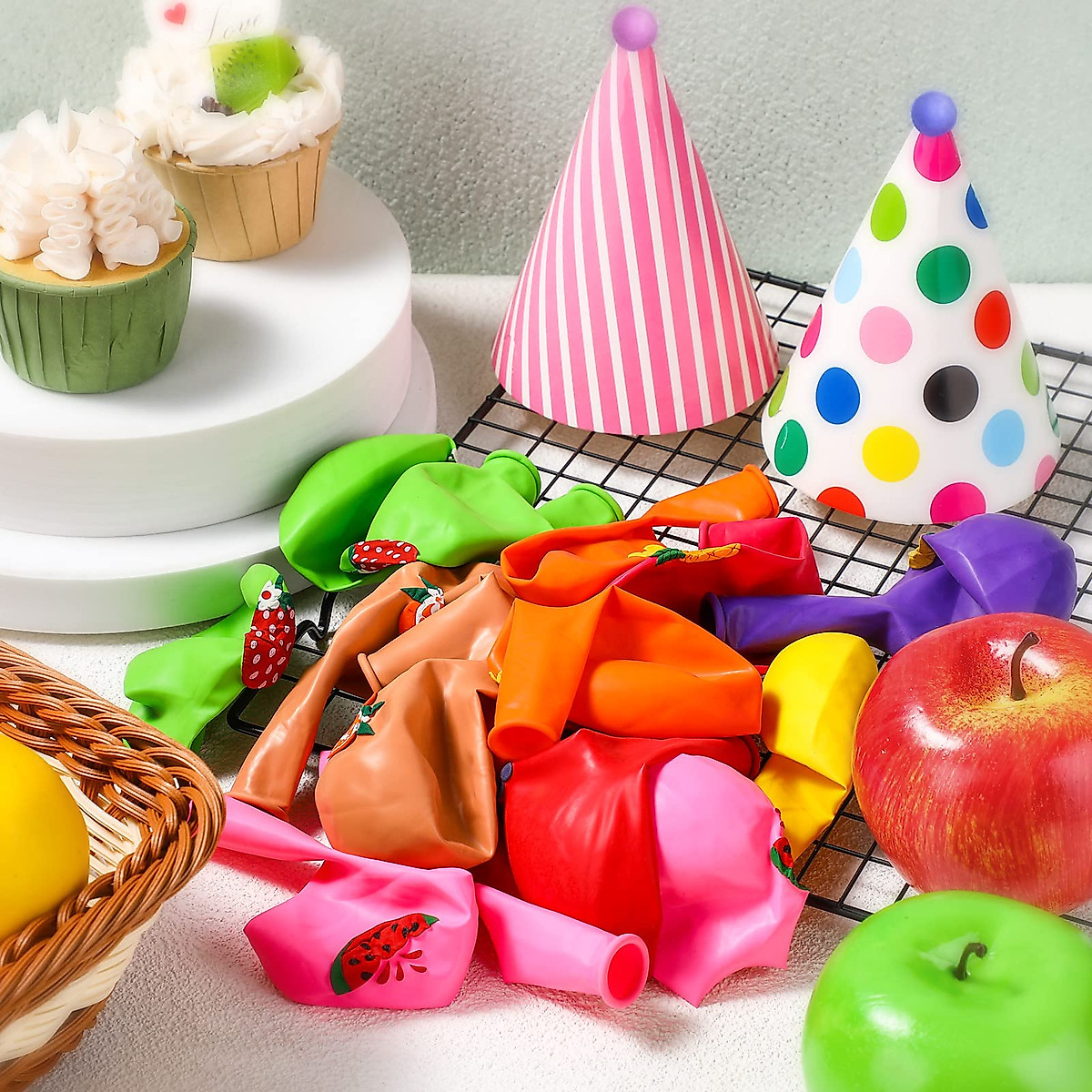 40 Pieces Fruit Balloons Summer Fruit Party Balloons Fruit Themed Party Decorations Tropical Strawberry Watermelon Latex Balloons for Summer Luau Holiday Party Birthday Baby Shower Supplies Decor