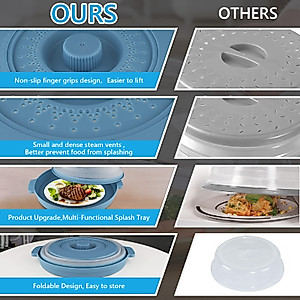 Microwave Splatter Cover with Plate Tray Set Microwave Cover for Food BPA Free 10.6 Inch Lid Microwave Splatter Guard Fit More Plates（Blue）