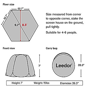 Leedor Gazebos for Patios Screen House Room 4-6 Person Canopy Pergolas Mosquito Net Camping Tent Dining Pop Up Sun Shade Shelter Mesh Walls Not Waterproof Gray,10'x10'