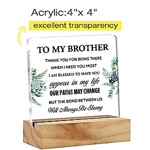 Brother Gift Best Brother Gifts From Sister Brother, to My Brother Thank You Desk Decor Acrylic Desk Plaque Sign with Wood Stand Home Office Desk Sign Keepsake