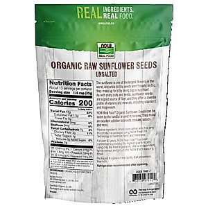 NOW Foods, Certified Organic Sunflower Seeds, Raw and Unsalted, Source of Fiber and Vitamin E, Hulled for Great Taste, Certified Non-GMO, 16-Ounce (Packaging May Vary)