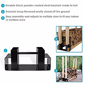 Sunnydaze Firewood Log Rack Bracket Kit - Adjustable to Any Length - Open-End Design - 1 Pair of Brackets