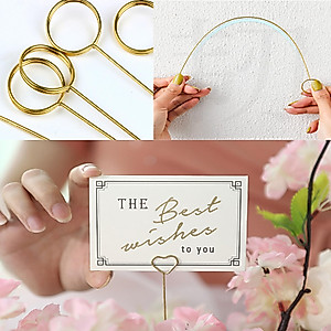 Metal Wire Floral Place Card Holder, DANUDON 40PCS Flower Card Holder Stick Heart Round Floral Holder Pick Gold Card Note Table Number Memo Photo Clip for Flower Arrangements Wedding Birthday Party