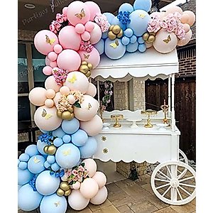 DUILE Gender Reveal Balloon Arch Garland Kit Gender Reveal Party Supplies Balloons Blue And Pink Balloons Rose Balloons With Butterfly For Gender Reveal Birthday Party Baby Shower Party Decorations