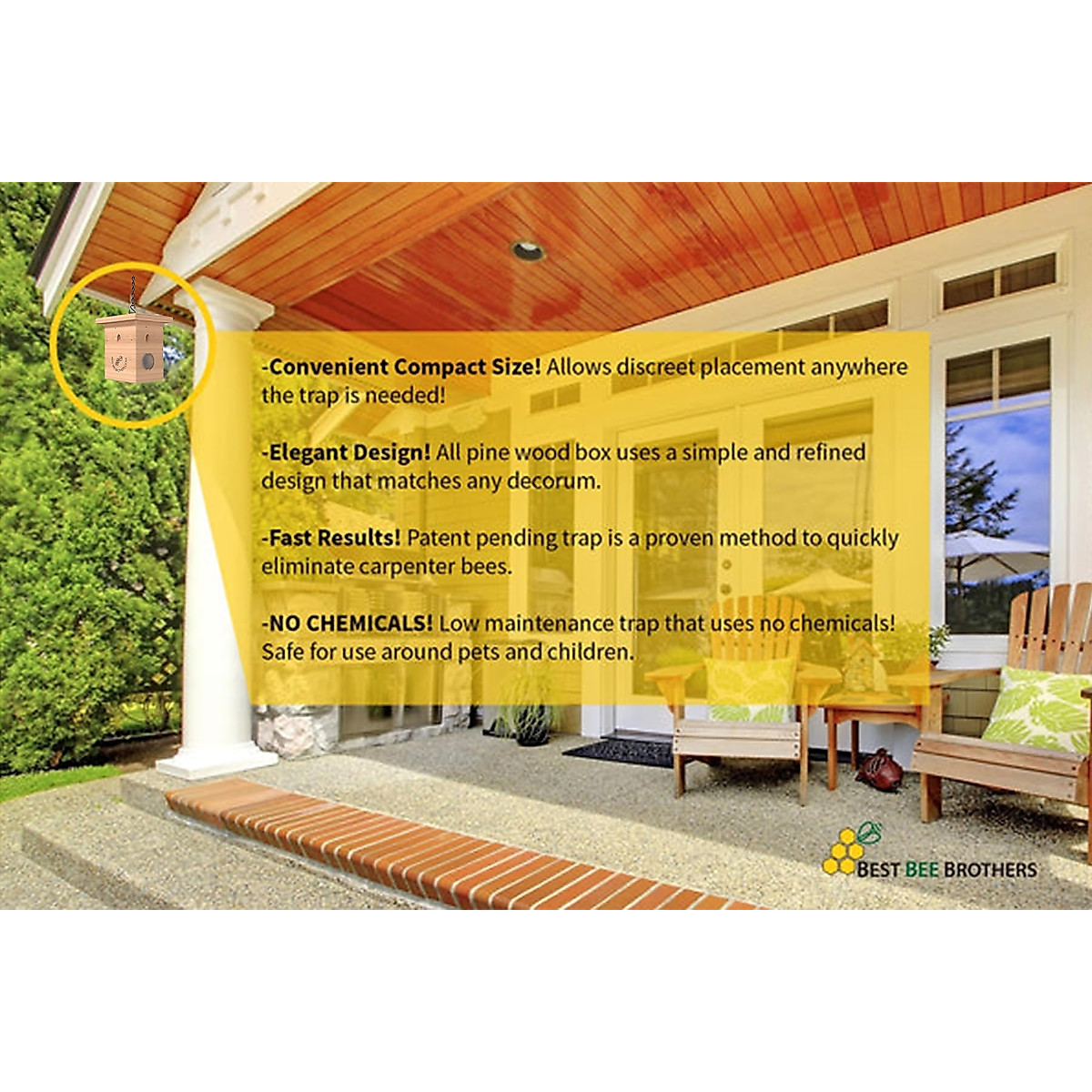 Best Bee Brothers Pine Turbo Trap, Professional-Grade Carpenter Bee Trap for Outside with Bee Vault & Internal Turbo Funnel, 6.3” W x 6” H x 5” D