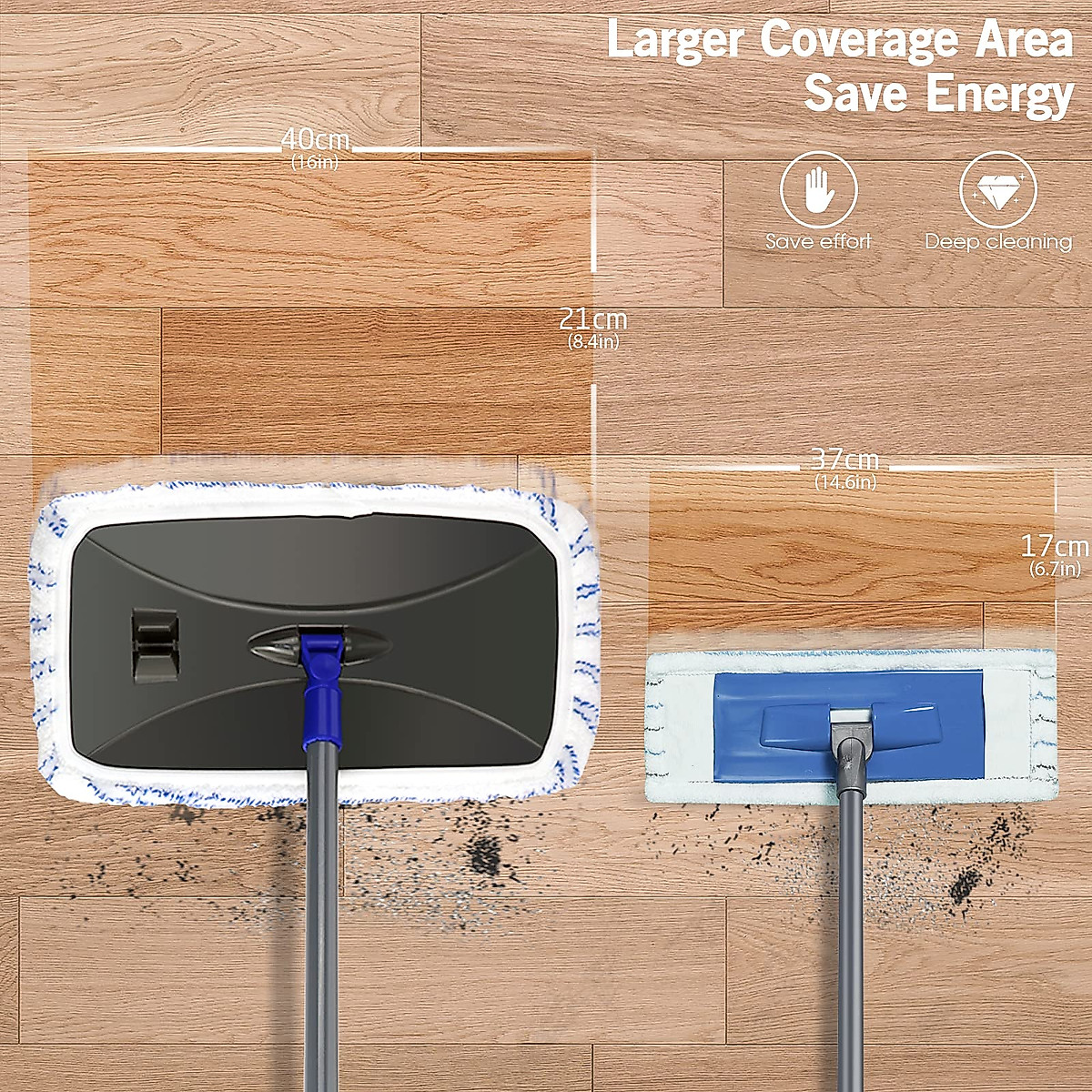 MASTERTOP Large Microfiber Mop - Microfiber Mop Floor Cleaning System, 16x8.4“ Flat Mop, Dust Mop, Hardwood Floor Mop, Washable, 360 Degree, 5 Microfiber Mop Replacement Pad, 1 Cleaning Scraper