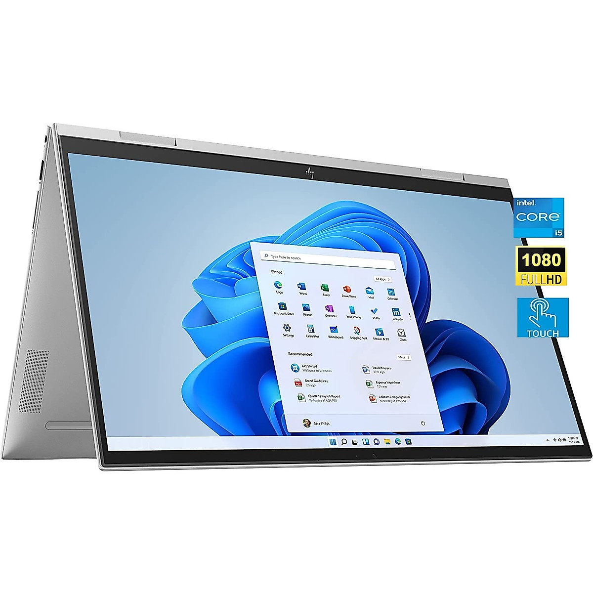 HP Envy x360 2-in-1 15.6" FHD Touchscreen Laptop, Intel Core i5-1155G7, 8GB RAM 256GB SSD, Wi-Fi, Bluetooth, HDMI, Webcam, Backlit Keyboard, Fingerprint Reader, Windows 11 Home, Natural Silver