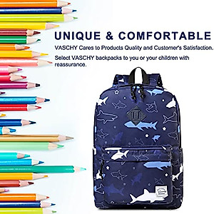 VASCHY Backpack for School, Lightweight Water Resistant Bookbag Casual Daypack for Man/Boys Shark