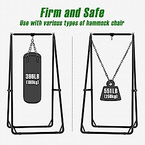 GREENSTELL Hammock Chair Stand, Swing Stand with 3 Hooks Fit for Most Hanging Chair, Ground Nails for Outdoor or Rubber Clamps for Indoor, Hanging Stand Only Max Load 551Ibs, Swing Chair not Include