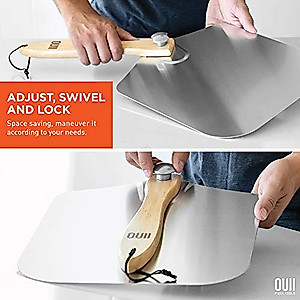 OUII Aluminum Pizza Peel Metal - 12 x 14 Inch. Pizza Spatula for Oven with Foldable Wood Handle. Pizza Oven Accessories and Pizza Tools. Pizza Turning Peel, Bread Peel, Pastry, Dough, Cake Spatula