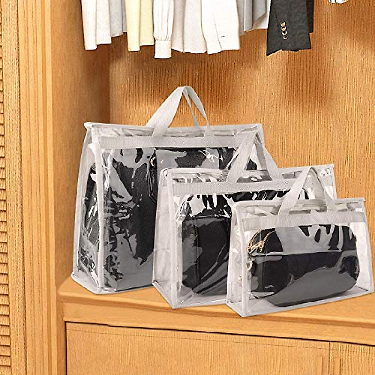 Gcroet 5PCS Handbag Storage,2020 Upgrade Dust Bags For Handbags,Handbag Organizer,Purse Storage Bag,Transparent Handbag Organizer Anti-Dust Bag Storage for Hanging Closet with Zipper and Handle(Grey)