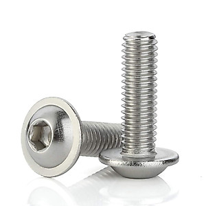 M6 x 10mm 12mm 16mm 20mm 25mm Flanged Button Head Socket Cap Screws, 304 Stainless Steel 18-8, Bright Finish, Fully Threaded, 50 PCS