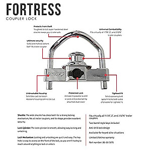 Fastway Fortress 86-00-5015 Maximum Security Universal Coupler Lock for 1 7/8 Inch, 2 Inch and 2 5/16 Inch Couplers
