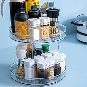 2 Tier Lazy Susan Turntable Cabinet Organizer,360° Rotating Clear Spice Rack Kitchen Storage Container for Countertop, Bathroom,Pantry