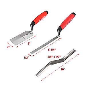 Goldblatt 6PC Masonry Hand Tool Set - 11" x 5-1/2" Philadelphia Brick Trowel, 2PC Pointing Trowel, 5" x 2" Margin Trowel, 1/2" Tuck Pointing Trowel, 5/8” x 1/2” Convex Brick Jointer