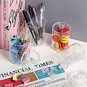 4 Pack Qtip Holder Dispenser - 10oz, 12oz Clear Plastic Apothecary Jars Set - Restroom Bathroom Makeup Organizers Containers for Floss, Cotton Ball, Cotton Swab, Cotton Round Pads, Hair Ties, Bath Salt