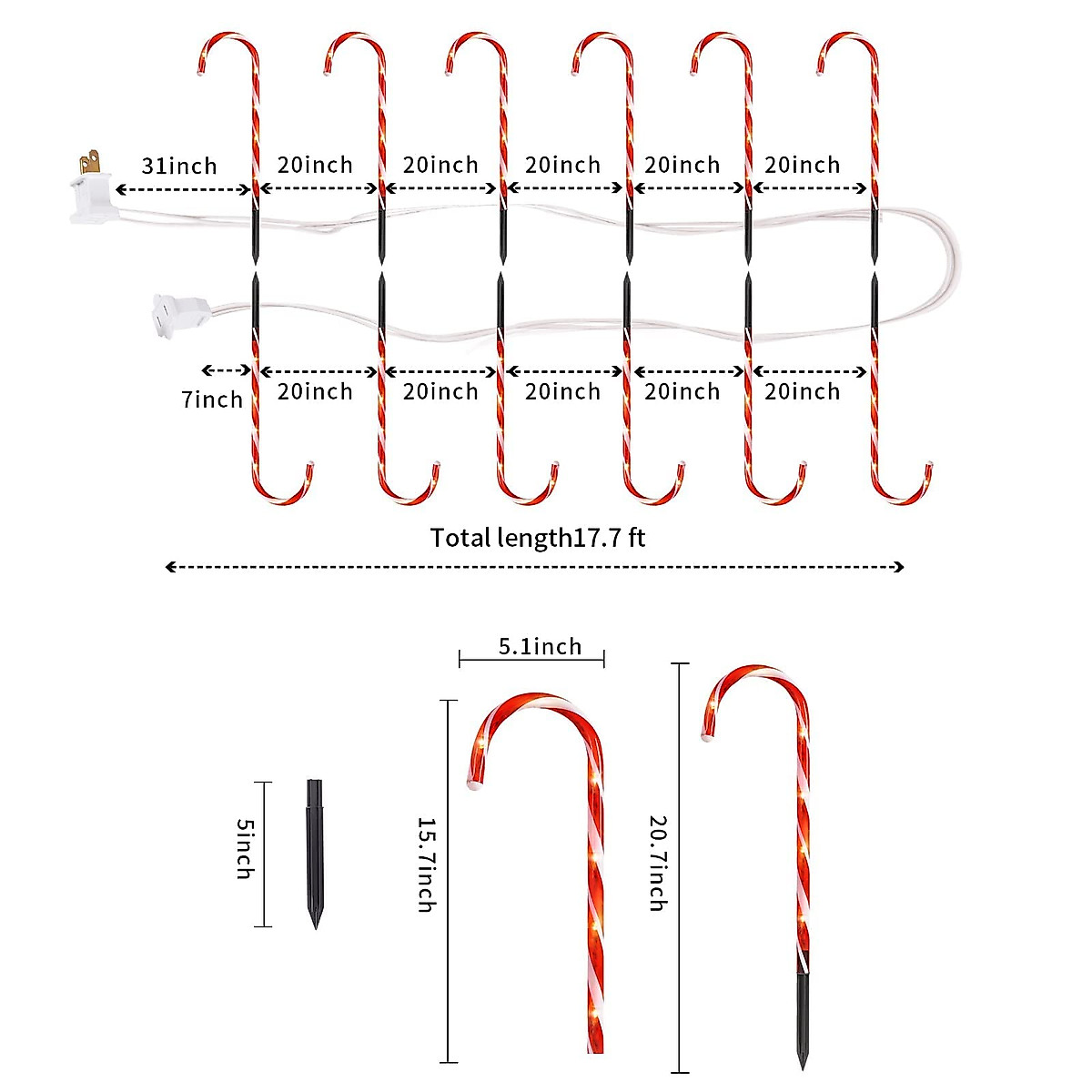 Fedeas Christmas Candy Cane Lights Outdoor Decoration, Set of 10 Packs Pathway Markers LED Lights for Home Indoor Patio Garden Yard Walkway Lawn
